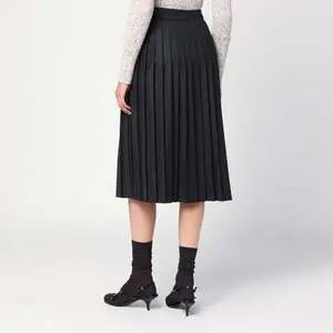 Prada Pleated Virgin Wool Skirt With Logo Detail
