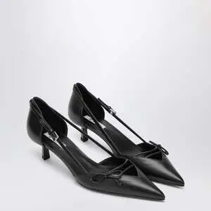 Prada Side-open Leather Slingback Pumps With Bow Detail