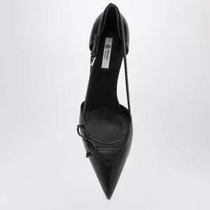 Prada Side-open Leather Slingback Pumps With Bow Detail