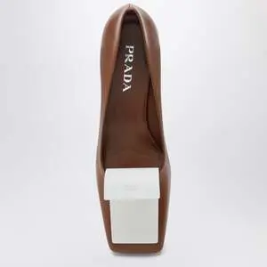 Prada Tabacco And White Leather Décolleté Pumps