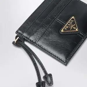 Prada Leather Card Holder With Triangle Logo