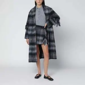 Loewe Mohair And Wool Blend Checked Coat - Blue