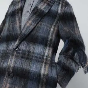 Loewe Mohair And Wool Blend Checked Coat - Blue