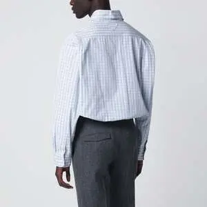Prada Cropped Check-pattern Shirt In /light Blue