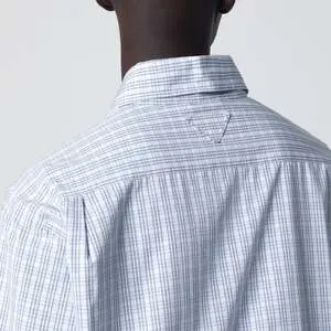 Prada Cropped Check-pattern Shirt In /light Blue