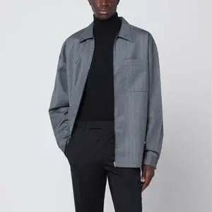 Prada Gray Wool Overshirt With Zip
