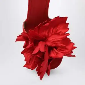 FERRAGAMO Satin Sandals With Flower Detail - Red