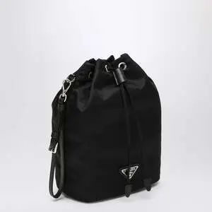 Prada Re-nylon Pouch With Drawstring Closure And Wrist Strap - Black
