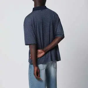 AMI Paris Blue/white Striped De Coeur Polo By