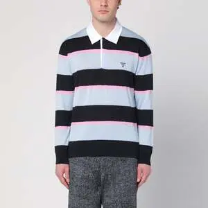 Prada Striped Polo In Silk And Cotton
