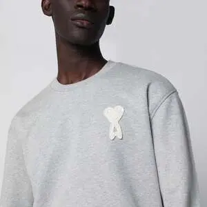 AMI Paris Crewneck Sweatshirt With De Coeur Embroidery - Grey