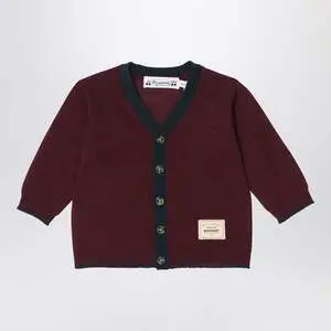 Bonpoint Burgundy Wool Cardigan With Contrasting Edges
