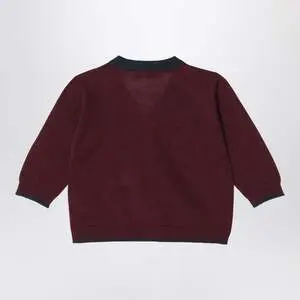 Bonpoint Burgundy Wool Cardigan With Contrasting Edges