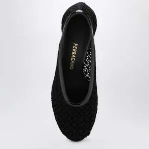 FERRAGAMO Macramé Stiletto Pumps With Patent Trims - Black