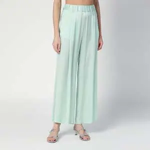 SEMICOUTURE Aqua Silk Blend Wide Leg Trousers - Green