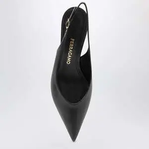 FERRAGAMO Kidskin Leather Slingback With Sculptural Heel - Black