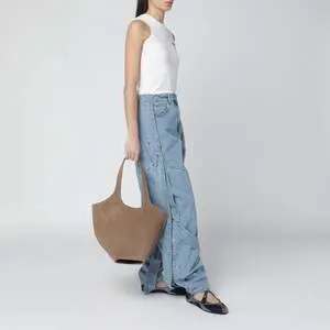Attico La Scoop Medium Bag In Suede - Beige