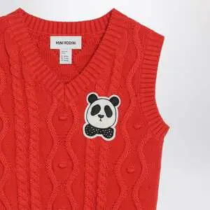 MINI RODINI Red Panda Cable Knit Slipover Vest