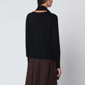 ROBERTO COLLINA Wool V-neck Sweater With Detachable Scarf