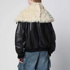 Attico Leather Bomber Jacket With Shearling Collar