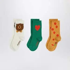 MINI RODINI Three Pack Socks With Bear, Heart, And Polka Dot Patterns - Multicolor