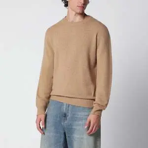 ROBERTO COLLINA Camel Wool-blend Crew Neck Sweater - Beige