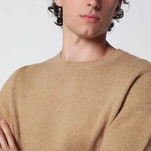 ROBERTO COLLINA Camel Wool-blend Crew Neck Sweater - Beige