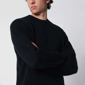 ROBERTO COLLINA Navy Merino Wool Blend Crew Neck Sweater - Blue