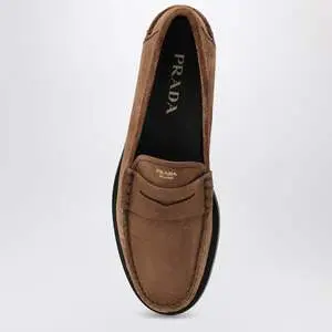 Prada Cacao Aged-effect Suede Loafers