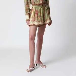 Zimmermann Khaki Floral Silk Relaxed Shorts - Multicolor