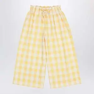 BÚHO Cotton Blend Seersucker Checkered Wide-leg Trousers