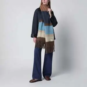 Miu Miu Striped Wool Scarf With Fringes