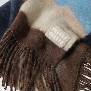 Miu Miu Striped Wool Scarf With Fringes