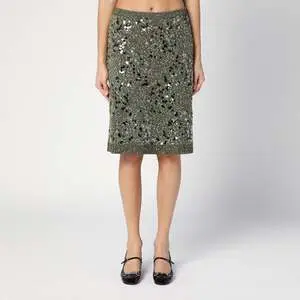 Gucci Dark Viscose And Tweed Blend Skirt With Sequin Embroidery