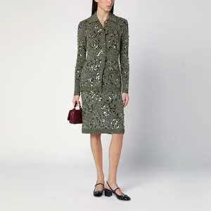 Gucci Dark Viscose And Tweed Blend Skirt With Sequin Embroidery