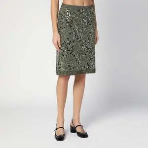 Gucci Dark Viscose And Tweed Blend Skirt With Sequin Embroidery