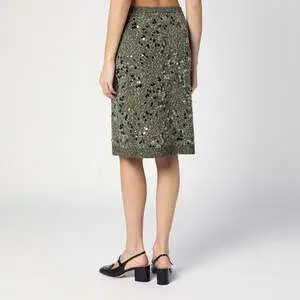 Gucci Dark Viscose And Tweed Blend Skirt With Sequin Embroidery