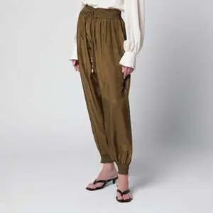 Zimmermann Olive Silk Habotai Harem Pants With Beaded Belt - Green