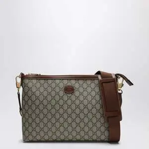 Gucci Gg Supreme Monogram Shoulder Bag With Leather Trim - Beige
