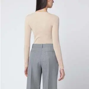 Valentino Garavani Alabaster Cashmere Sweater With Lace-embroidered Cuffs
