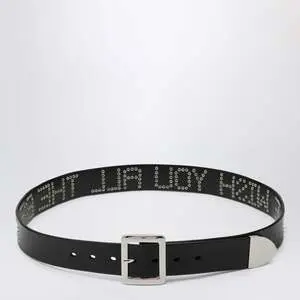 DAGGER Leather Belt With Silver Studded Slogan And Oversized Buckle - Black