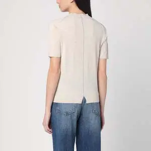 Burberry Beige Wool Crew Neck Sweater With Embroidered Logo And Slit Detail