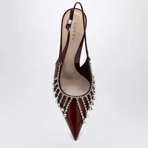 Gucci Patent Leather Pump With Crystal Chain Detail