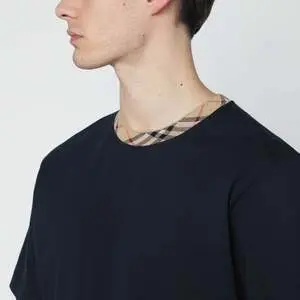 Burberry Navy T-shirt With Check Trims - Blue
