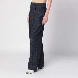 Burberry Indigo Check Pattern Wide-leg Jeans