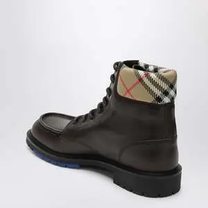 Burberry Leather Ankle Boots With Check Fabric Collar