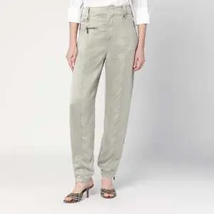 Burberry Lyocell Trousers With B Shield Emblem - Beige