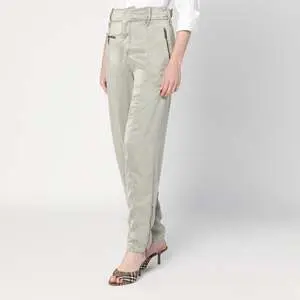 Burberry Lyocell Trousers With B Shield Emblem - Beige