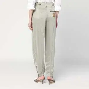 Burberry Lyocell Trousers With B Shield Emblem - Beige