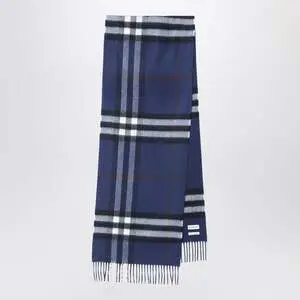 Burberry Cashmere Scarf With A Checked Pattern - Blue